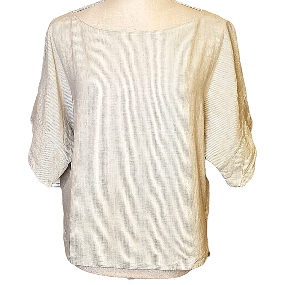 Harve Benard | Tops | Harv Benard Womens Cream Pinstriped Linenblend Top Size Medium | Poshmark